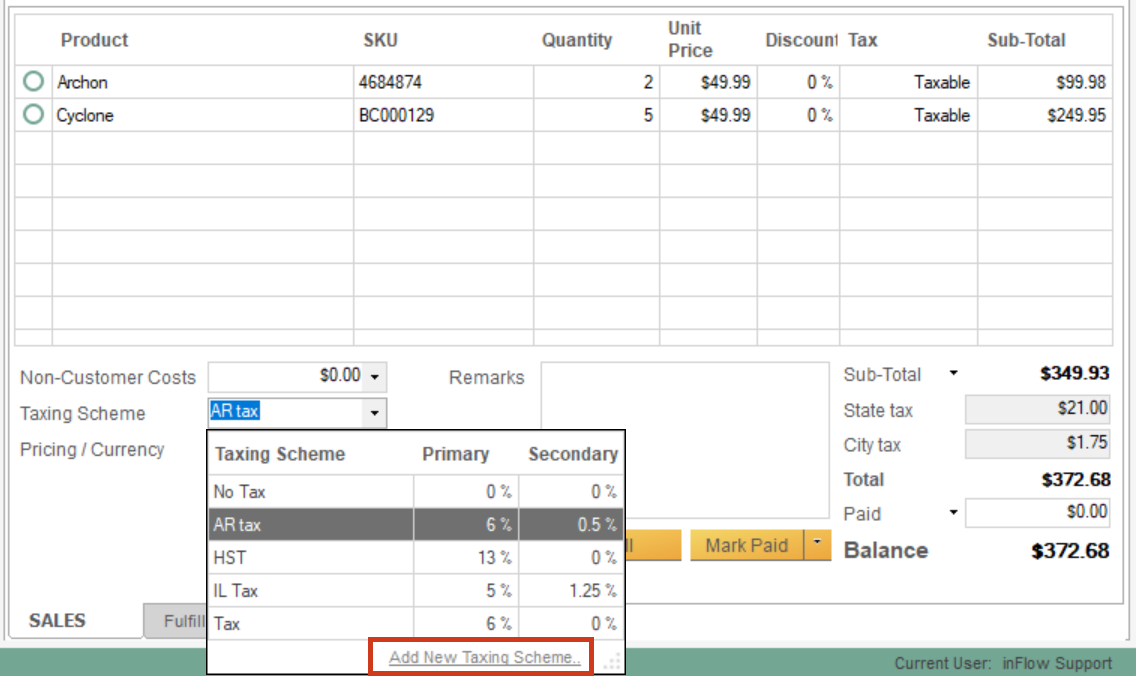 How to add new taxes to a sales order - inFlow Inventory