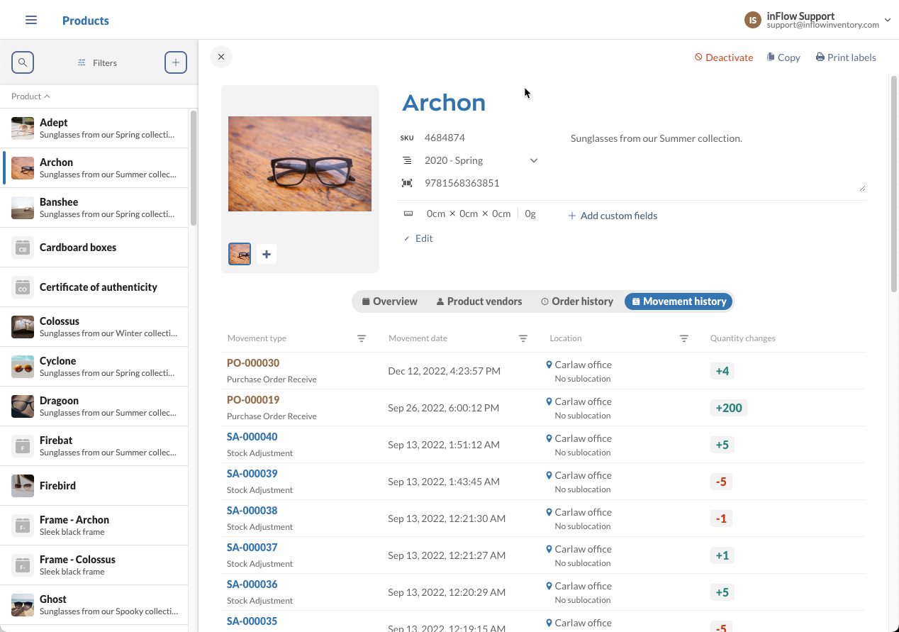 How to view the movement or transaction history for products - inFlow ...