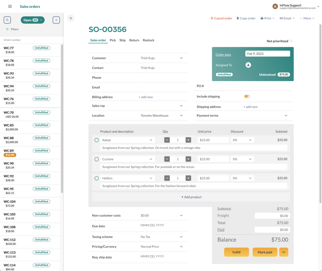 How to create and complete a sales order - inFlow Inventory