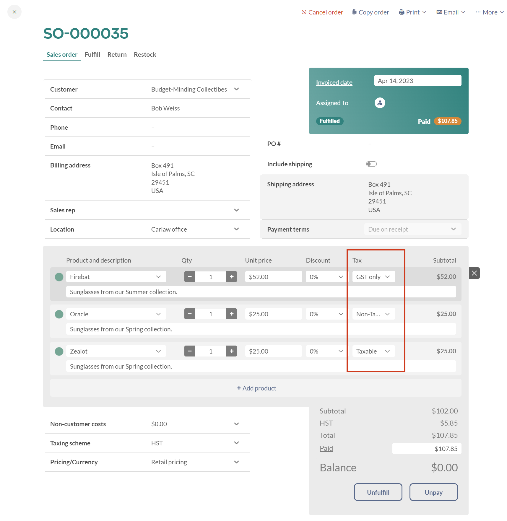 How to tax some products differently on one order - inFlow Inventory