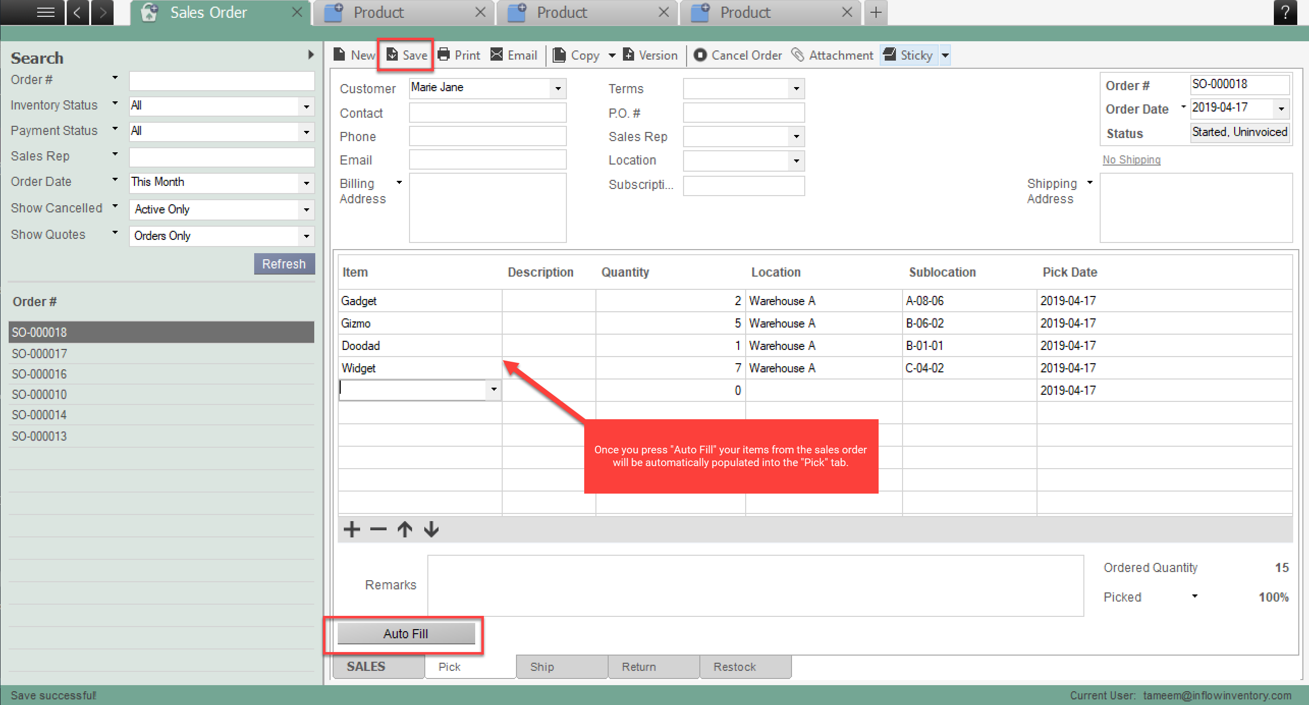 How can I pick, pack and ship items on my Sales Order? - inFlow Inventory